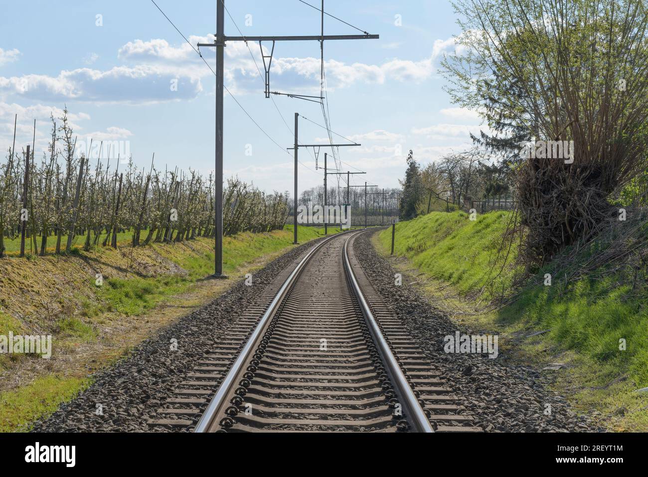 Railway lines perspective countryside in the middle of railway tracks ...