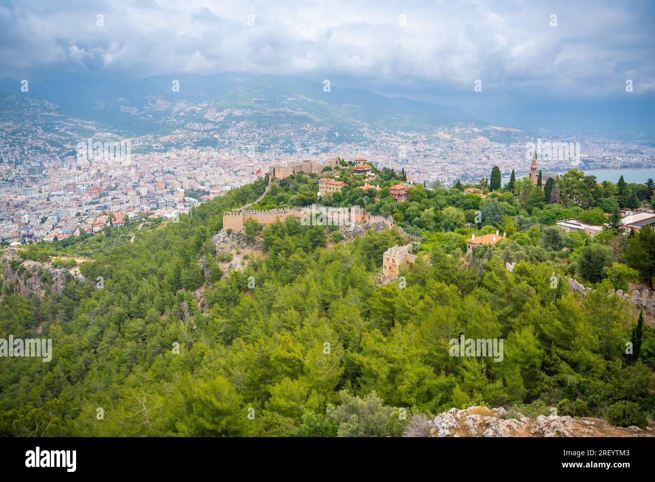 Aerial view of Alanya medieval castle in Alanya, Antalya region, Turkey ...