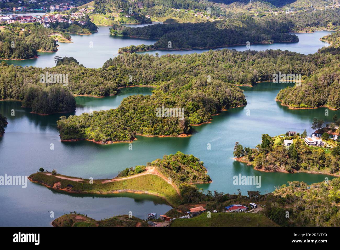 Panorama view of Guatape lake area, Colombia, South America Stock Photo ...