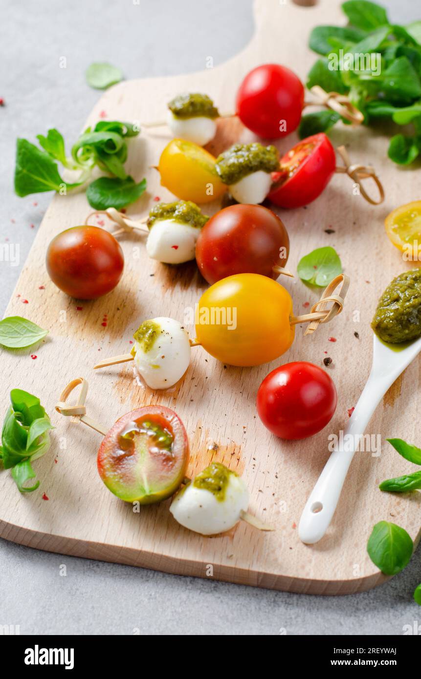 Italian Caprese Canapes Salad With Tomatoes, Mozzarella And Fresh Basil ...