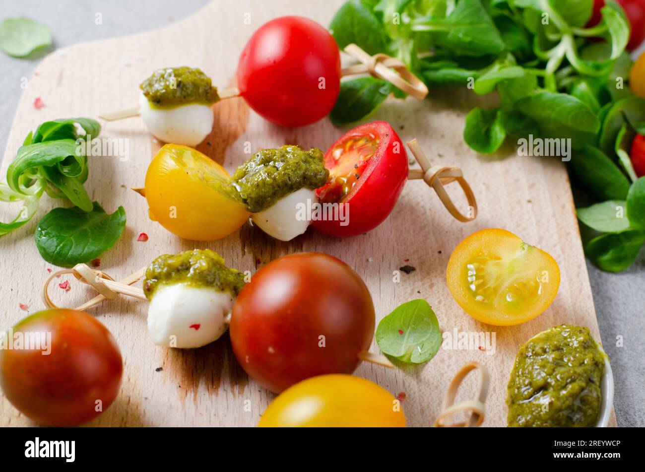 Italian Caprese Canapes Salad With Tomatoes, Mozzarella And Fresh Basil ...