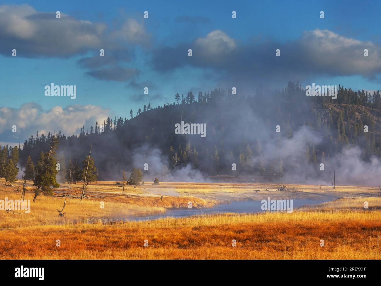 Inspiring natural background. Pools and geysers fields in Yellowstone ...