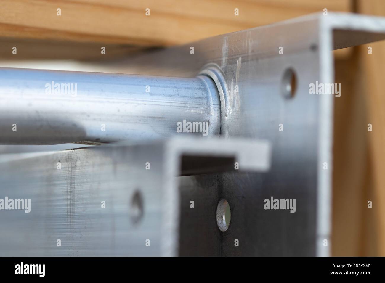 Front view of Steel tube support system close up on connecter . High ...