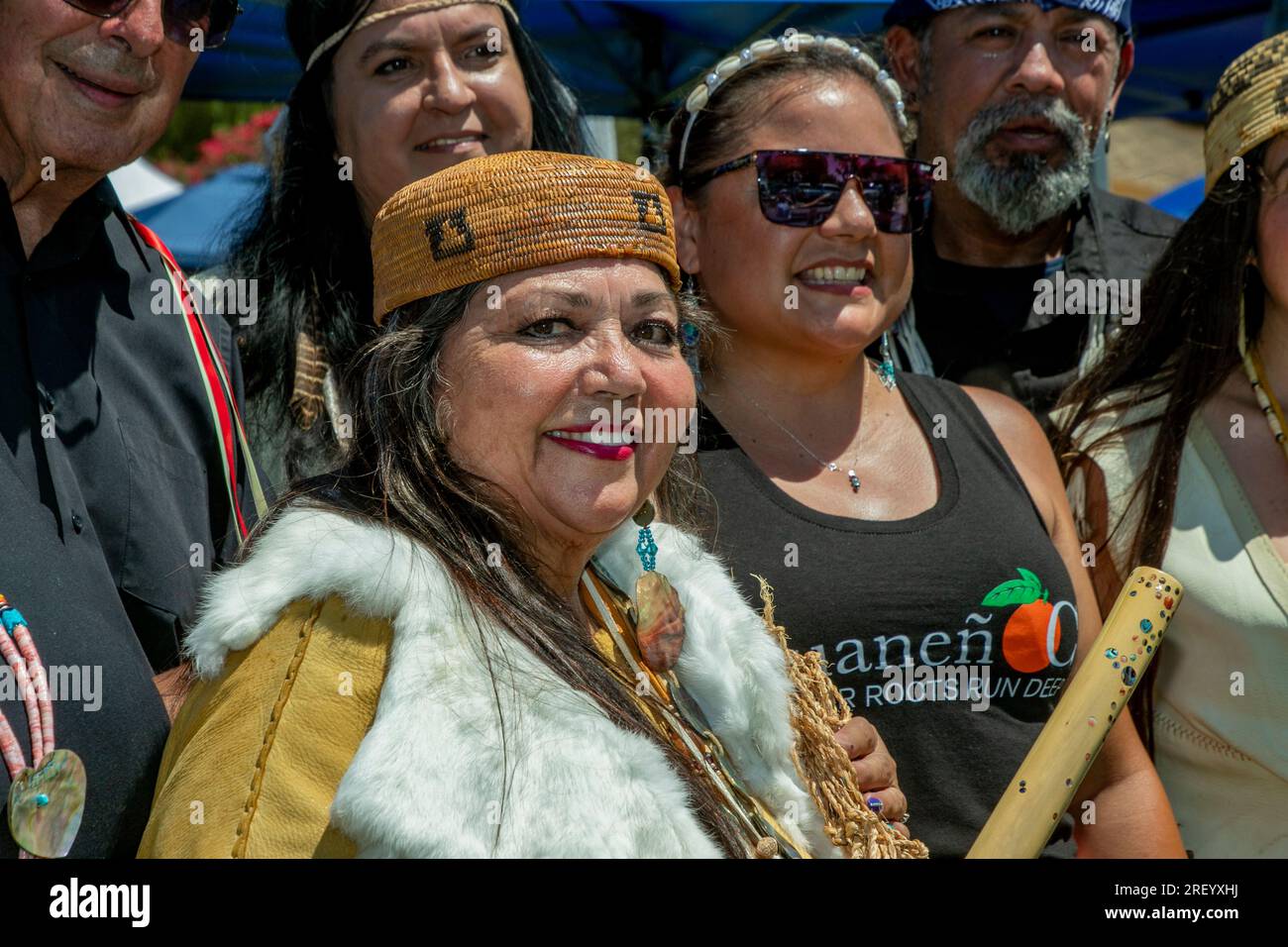 Native American members of the Acjachemen tribe pose at a pow-wow ...