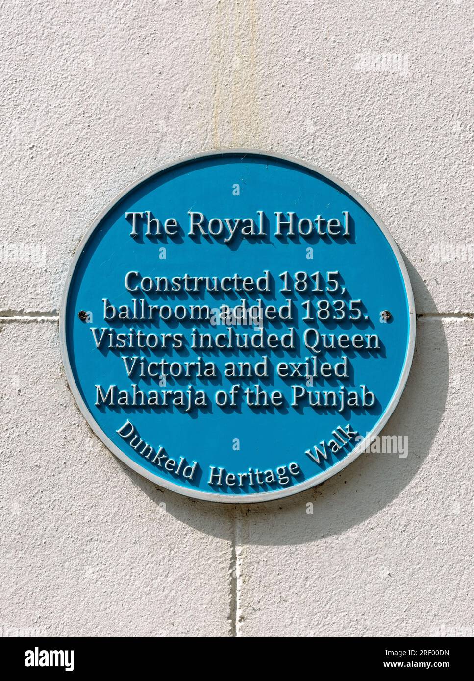 Sign with information on the Royal Hotel, Dunkeld, Perthshire, Scotland ...