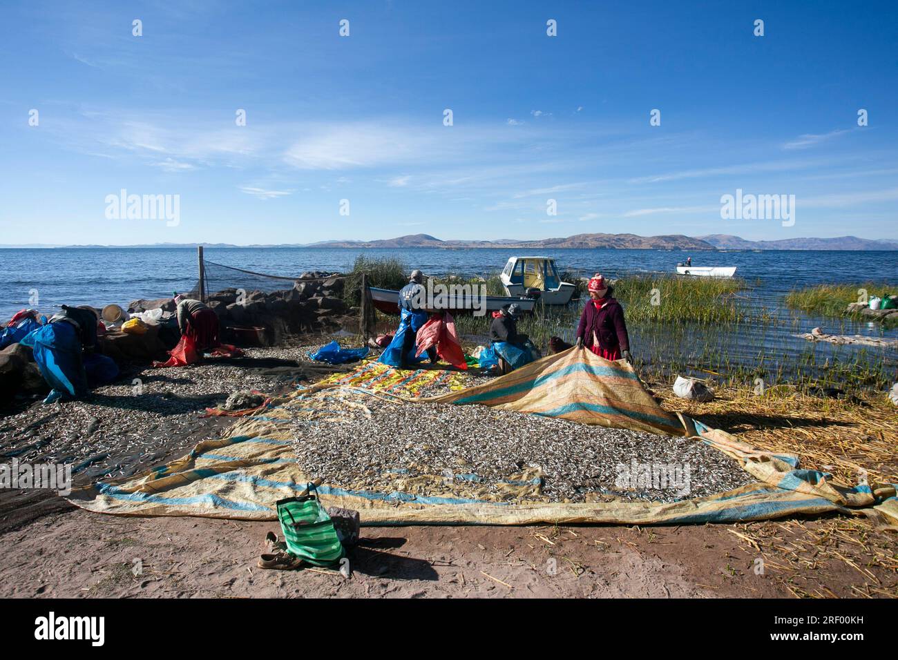 Taquile, Peru; 1st January 2023: Local fishermen from the Llachon ...