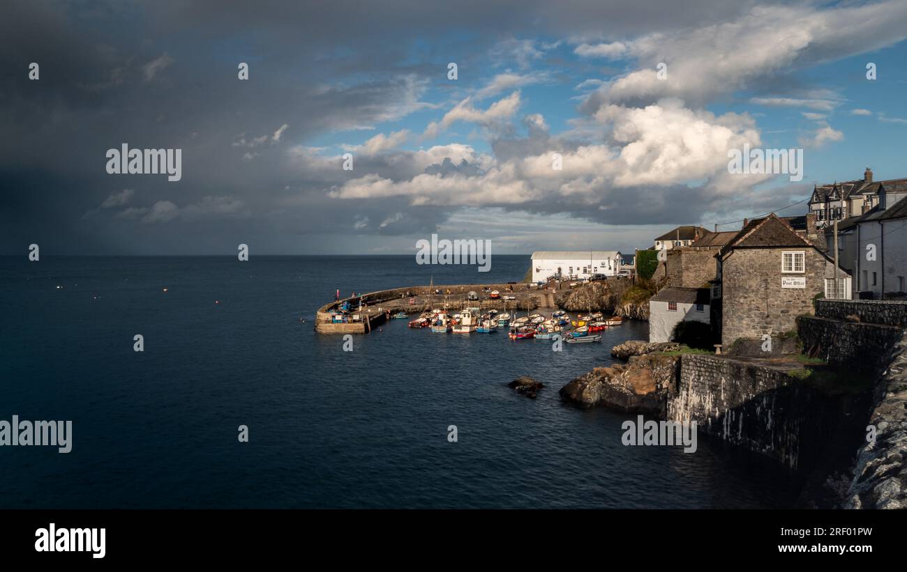 COVERACK, CORNWALL, UK - JULY 4, 2023. Landscape view of traditional ...