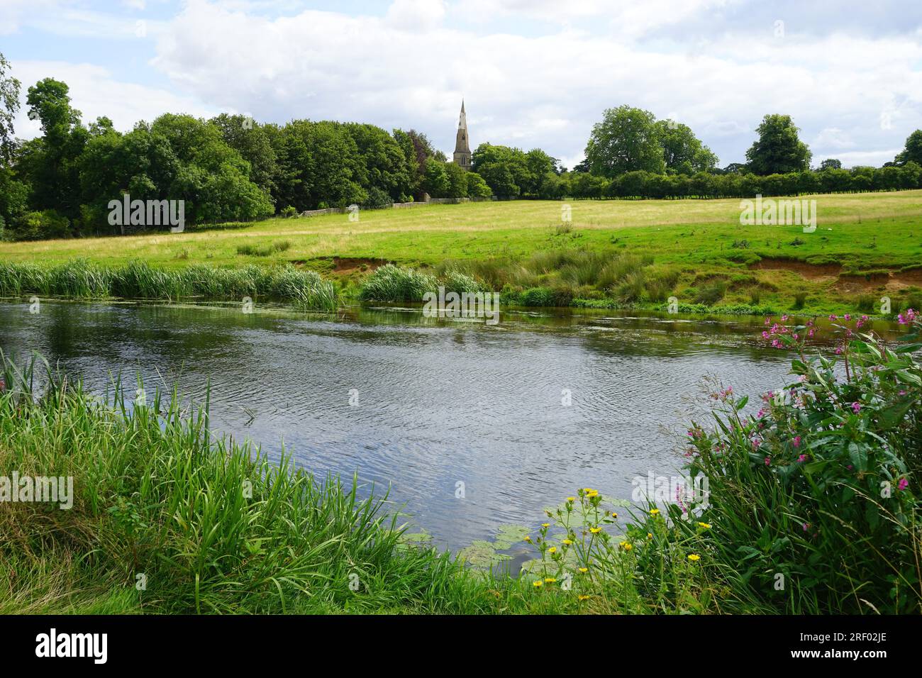 View across the Nene to the village of Achurch Stock Photo - Alamy