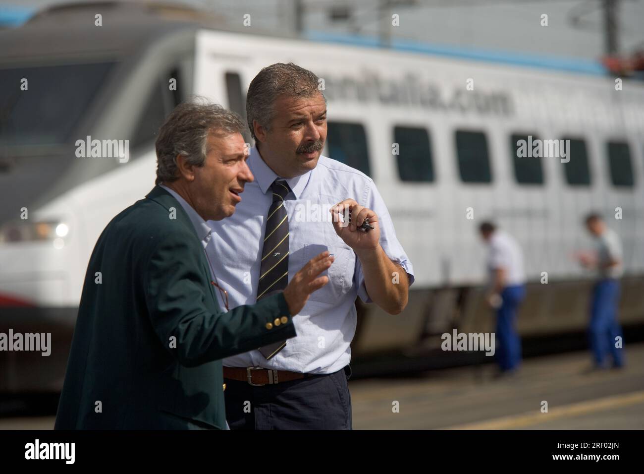 Train drivers coming off duty at Milan railway depot, Trenitalia, the ...