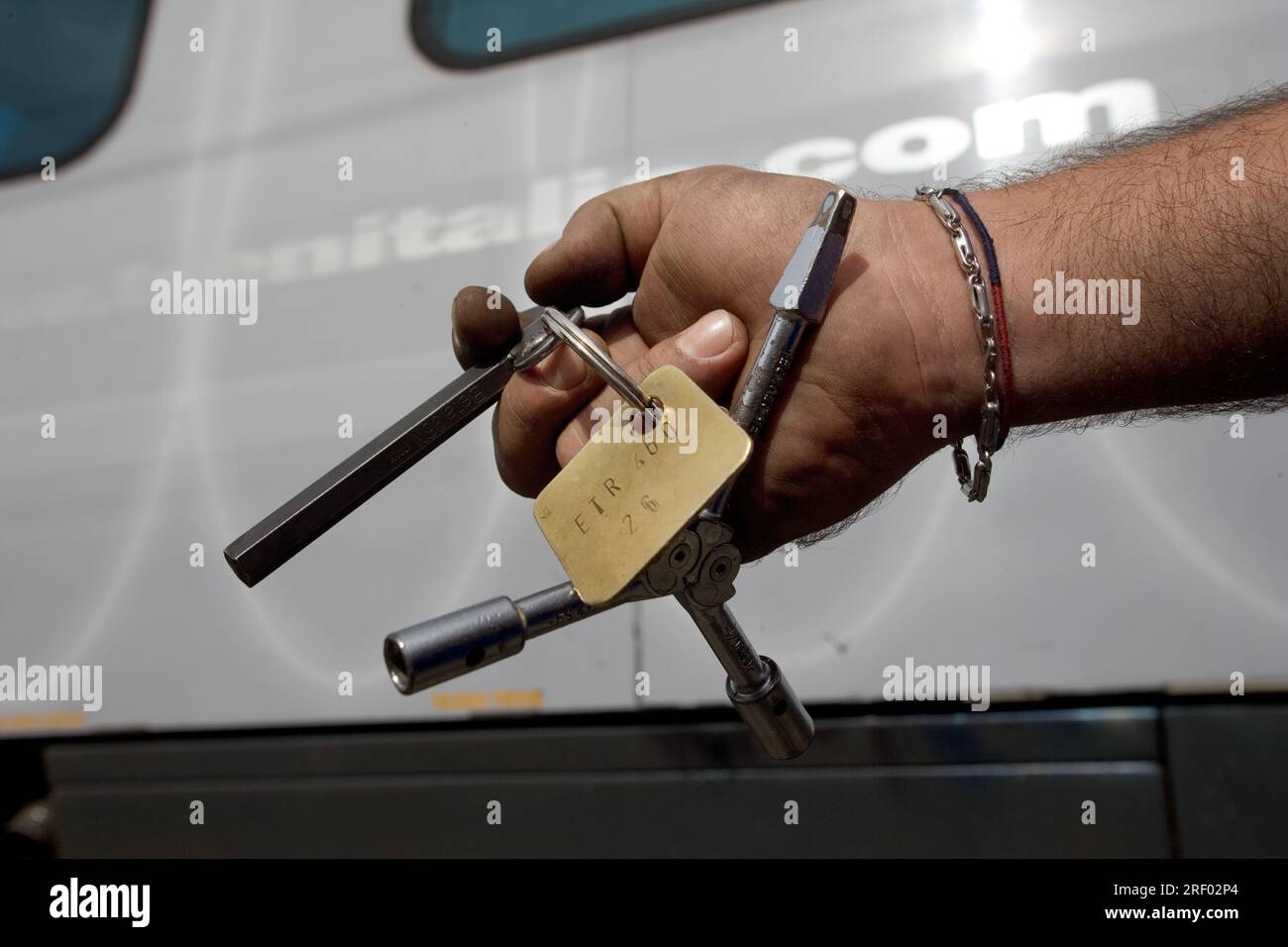 A maintenence worker's universal keys at Milan railway depot ...