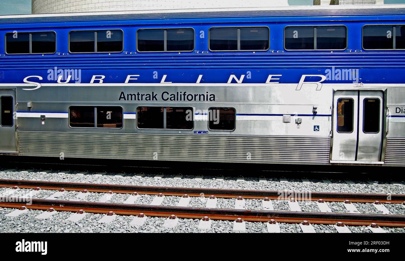 Amtrak Pacific SurfLiner passenger car, at the Los Angeles Union ...