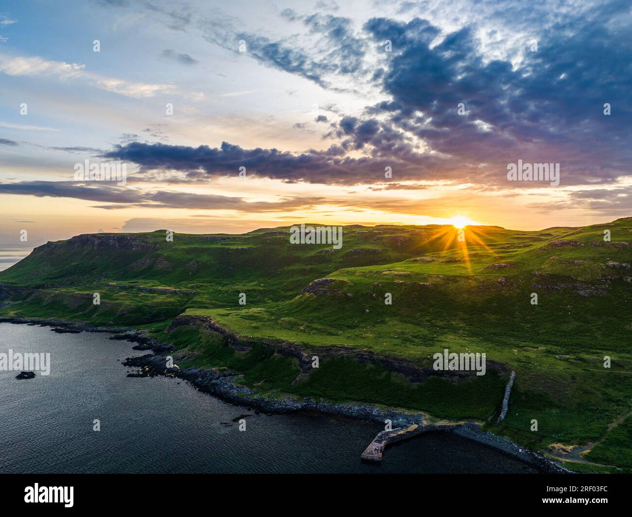 Sunset over Calgary Beach and Bay from a drone, Isle of Mull, Scottish ...