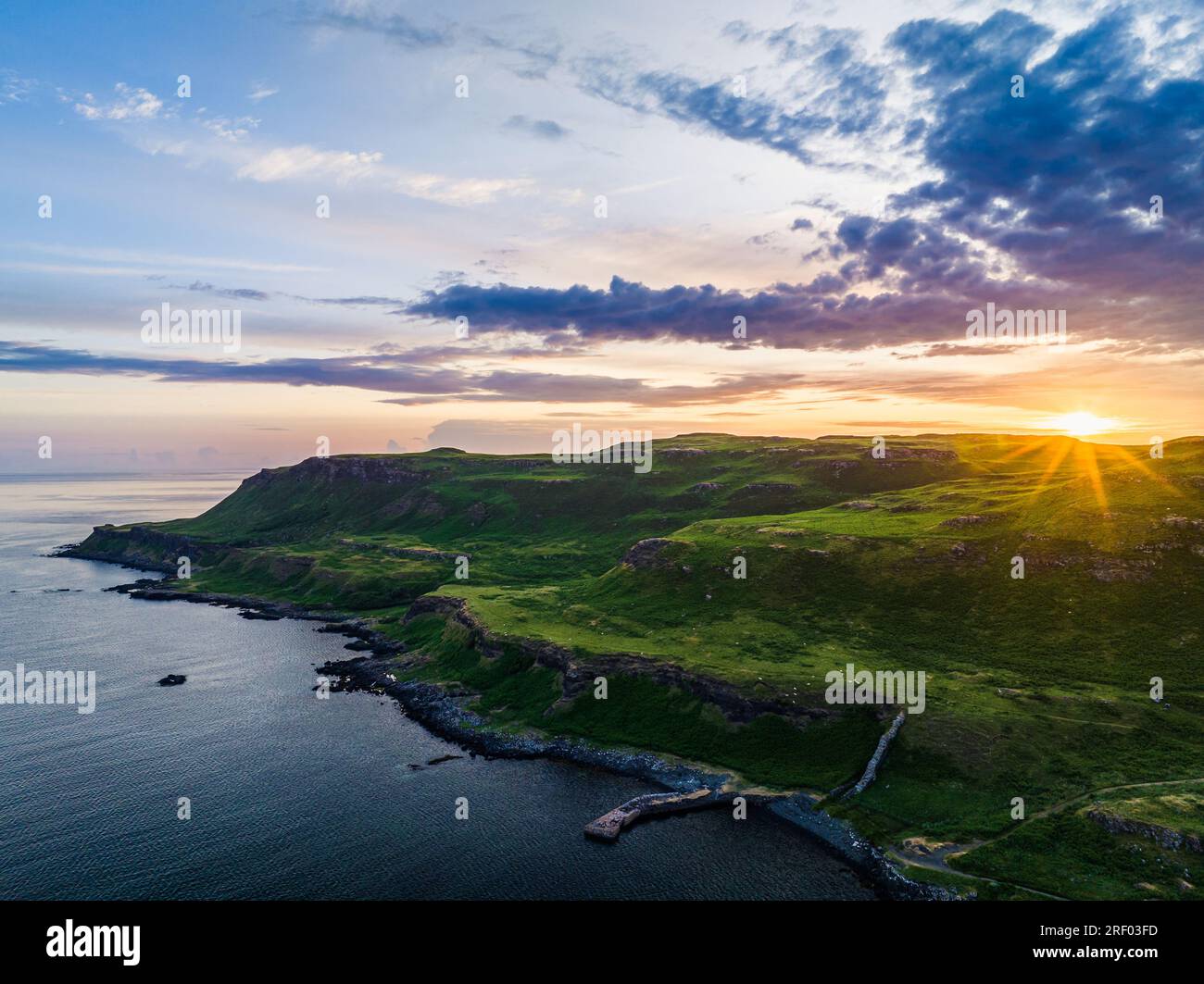 Sunset over Calgary Beach and Bay from a drone, Isle of Mull, Scottish ...
