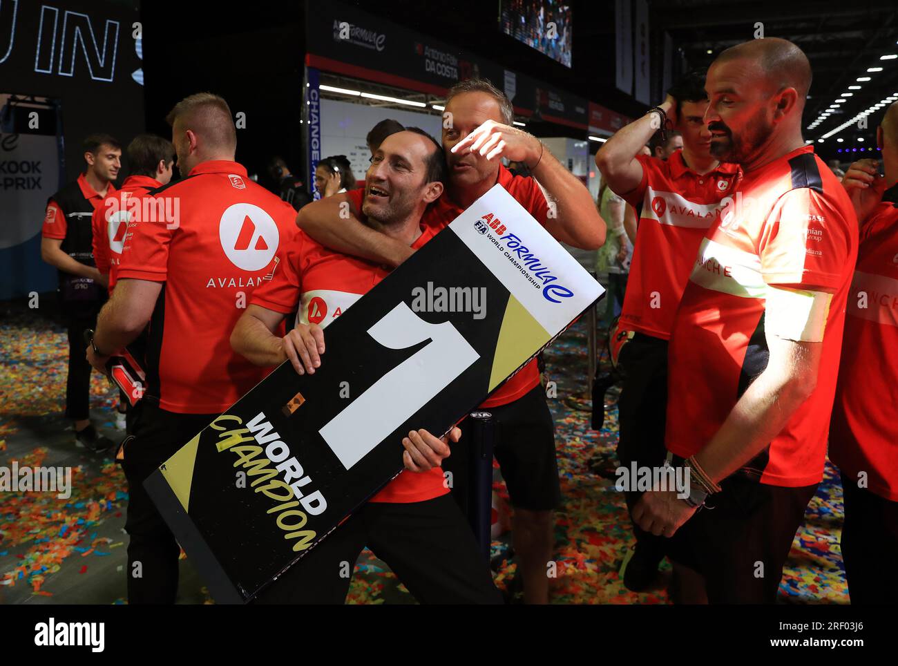 Members of the Avalanche Andretti Formula E team celebrate after Jake ...