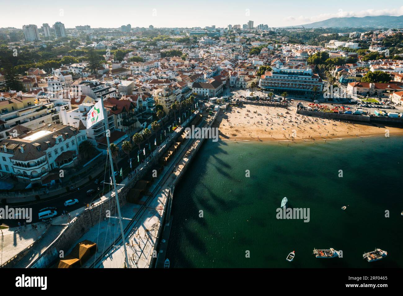View of flag at Cascais Bay promoting Pope Francis's visit to Cascais ...