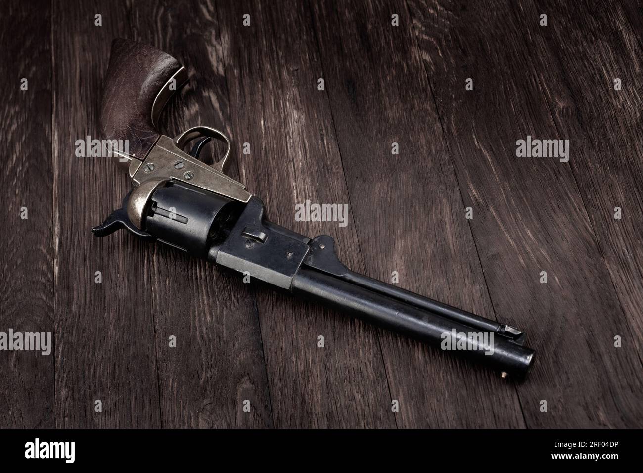 Antique american old west percussion revolver on wooden deck Stock ...