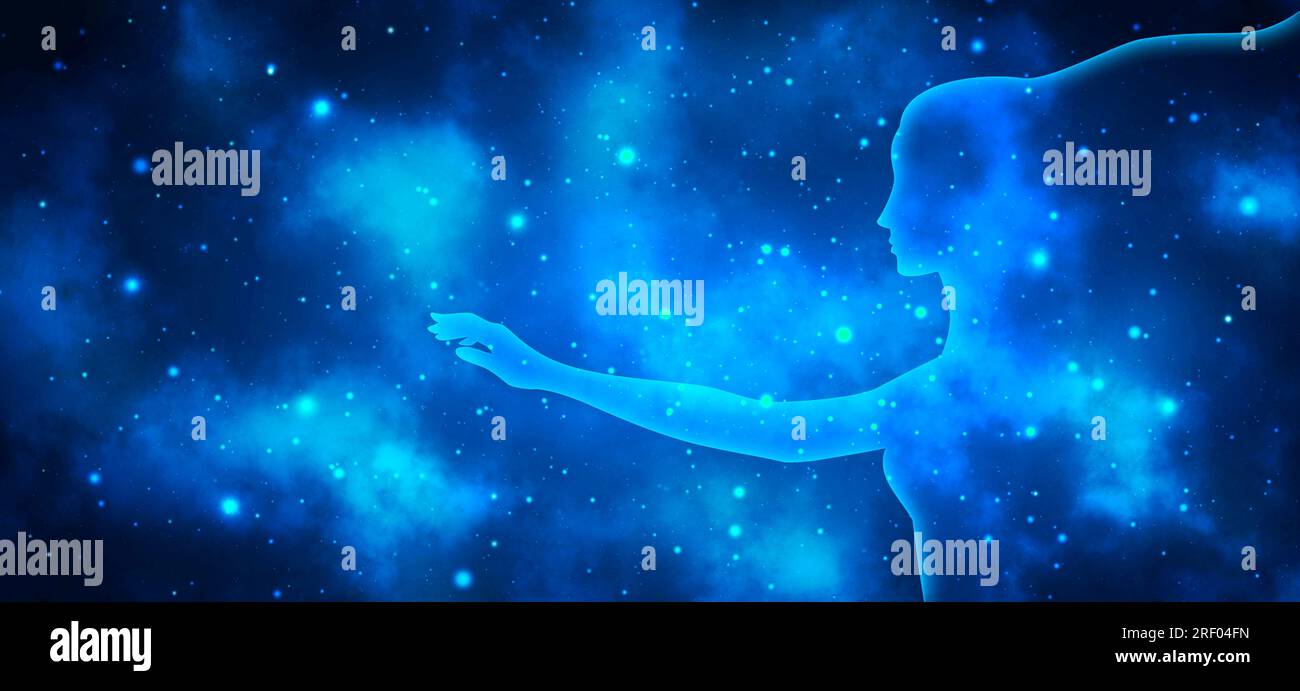 Female transparent profile silhouette with outstretched hand on a ...