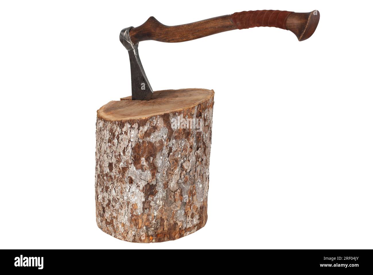 antique axe with wooden handle in wood log on white background Stock ...