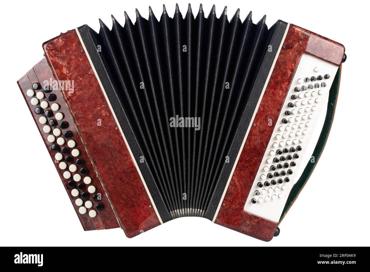 Small retro bayan (accordion). Folk musical instrument. Isolated on ...