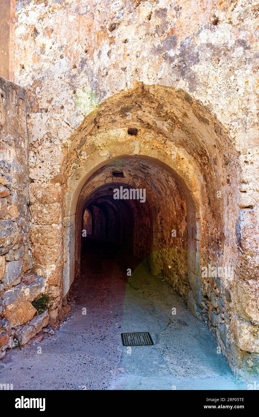 Buildings in the fortress on the island of Spinalonga at the Gulf of ...