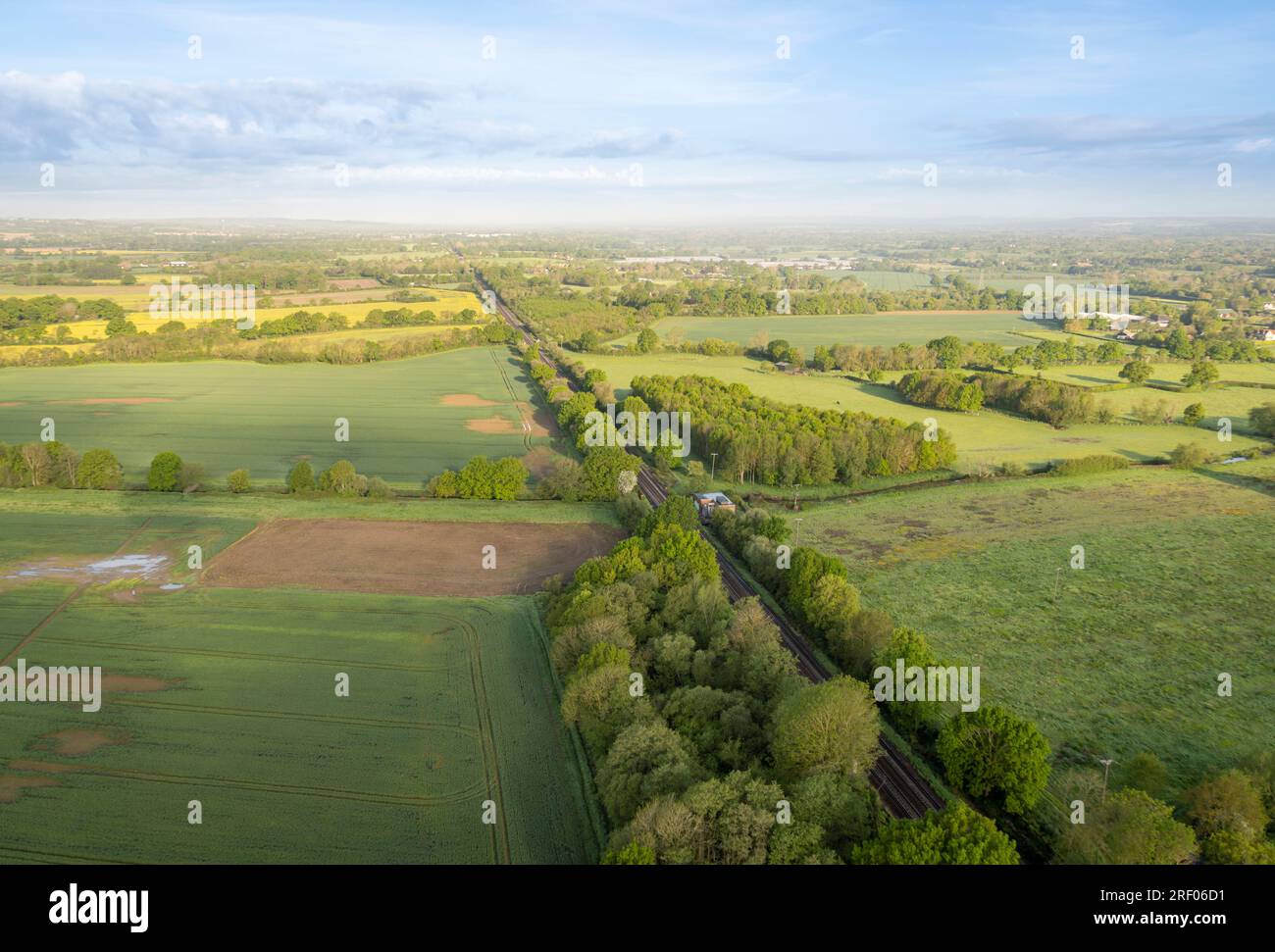 Aerial view of a railway line in the countryside in Kent, UK Stock ...