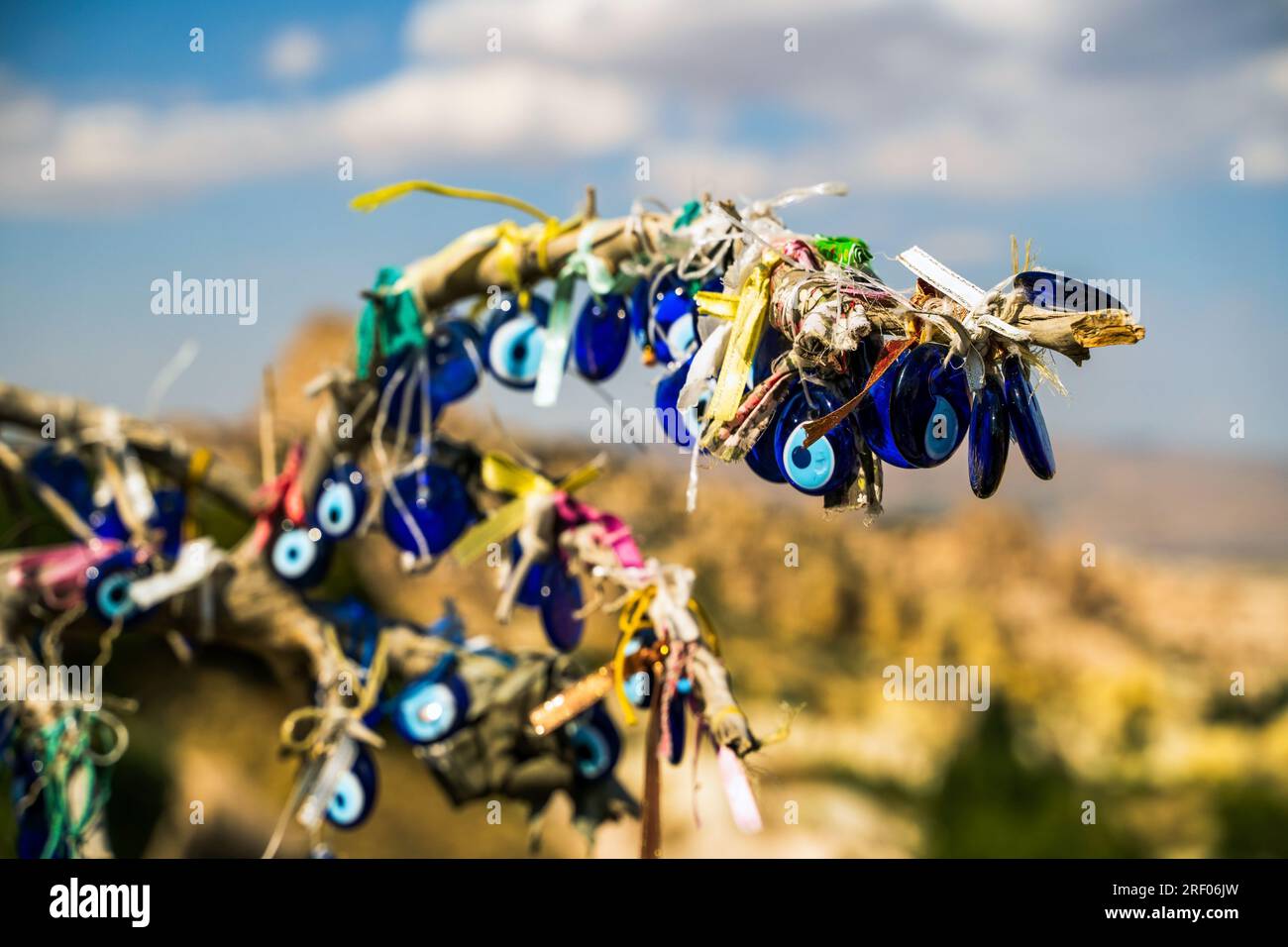 Tree and evil eye amulet in Cappadocia Turkey - nature background Stock ...