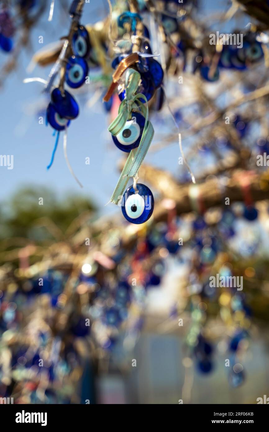 Tree and evil eye amulet in Cappadocia Turkey - nature background Stock ...