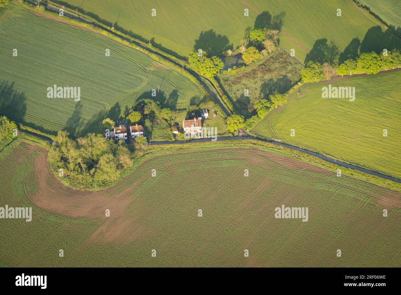 Aerial view of the fields and villages in the countryside in Kent, UK ...
