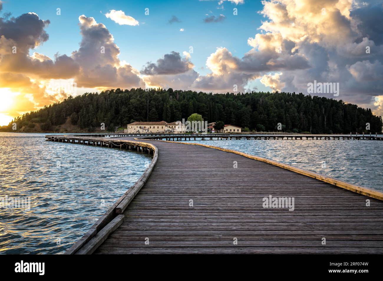 Zvernec area and monastery on a island in Narta Lagoon near Vlore ...