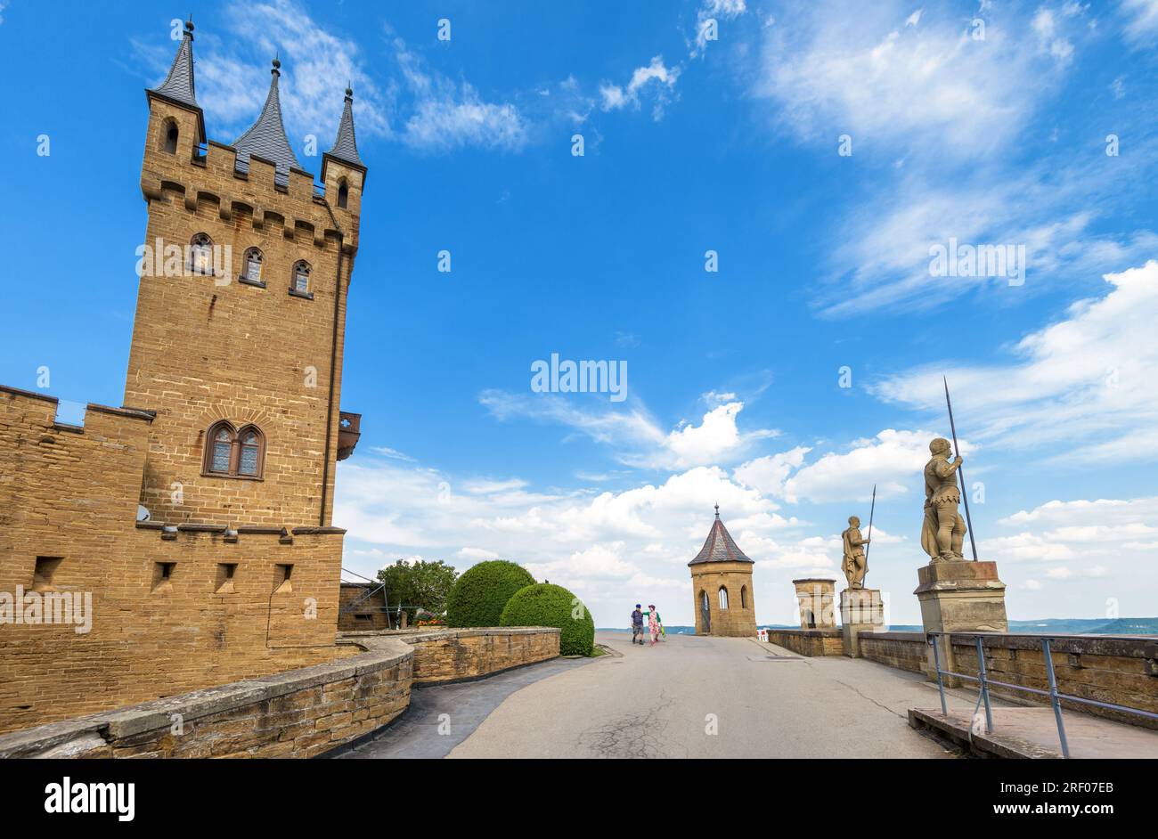 Road to Hohenzollern Castle entrance on mountain top in summer ...