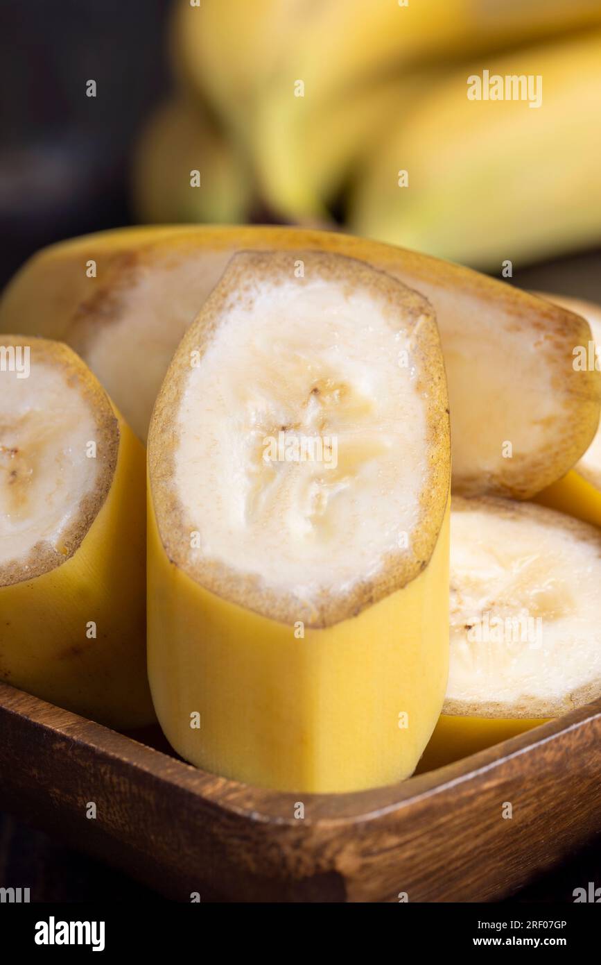 Sliced ripe yellow banana, cut into slices of banana fruit Stock Photo ...