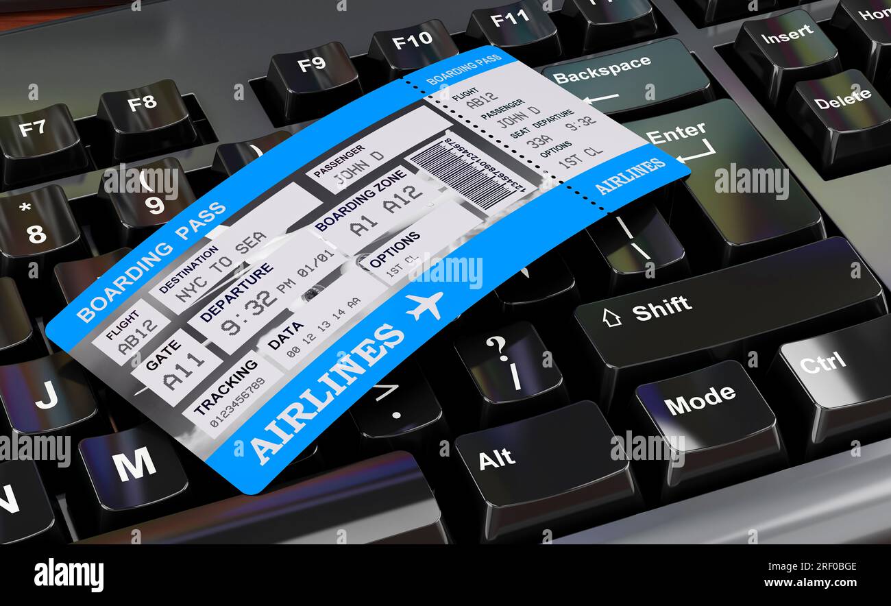 Boarding pass tickets on computer keyboard concept, 3D rendering Stock ...