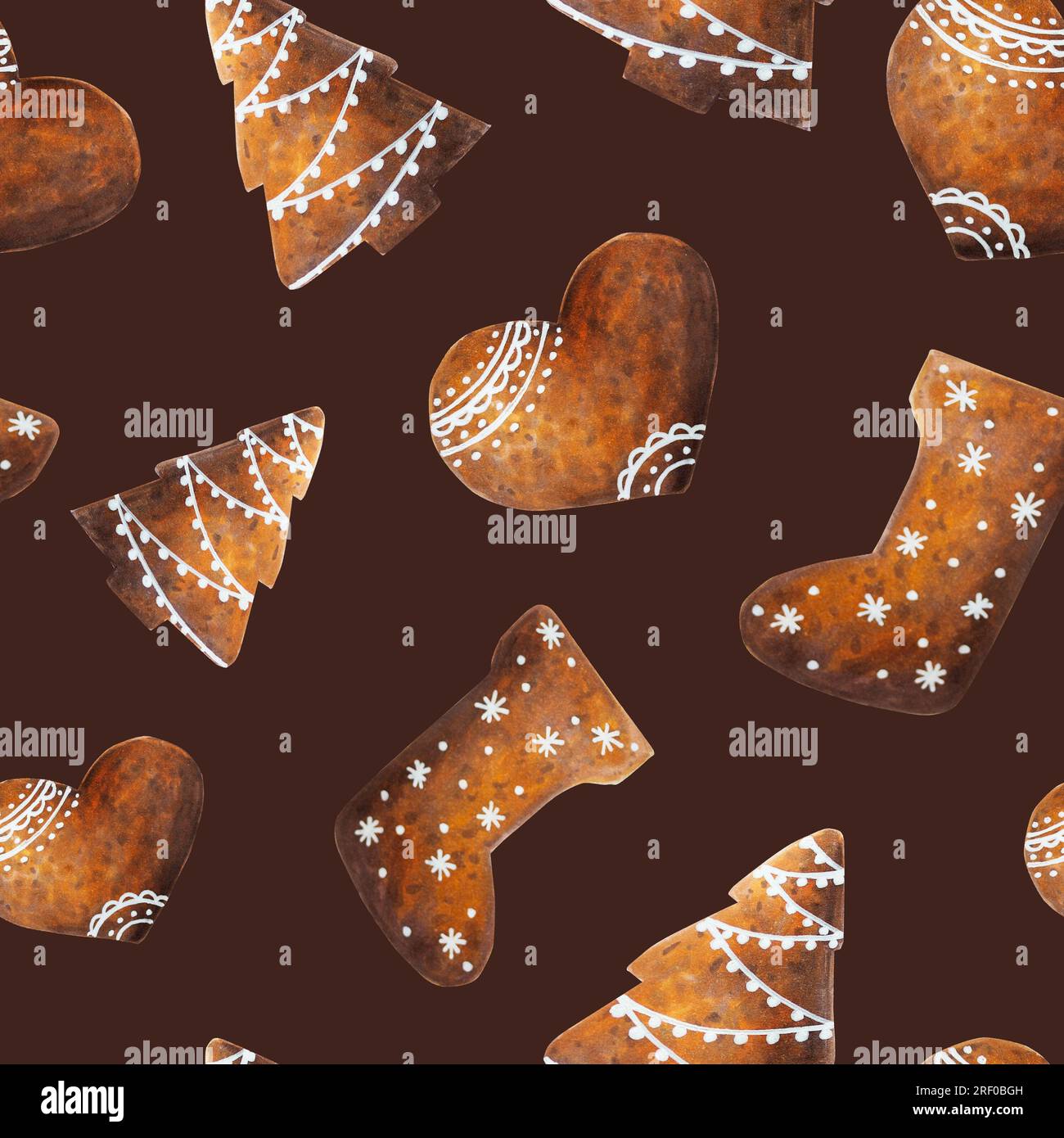 Watercolor Christmas seamless pattern with crispy gingerbread cookies ...