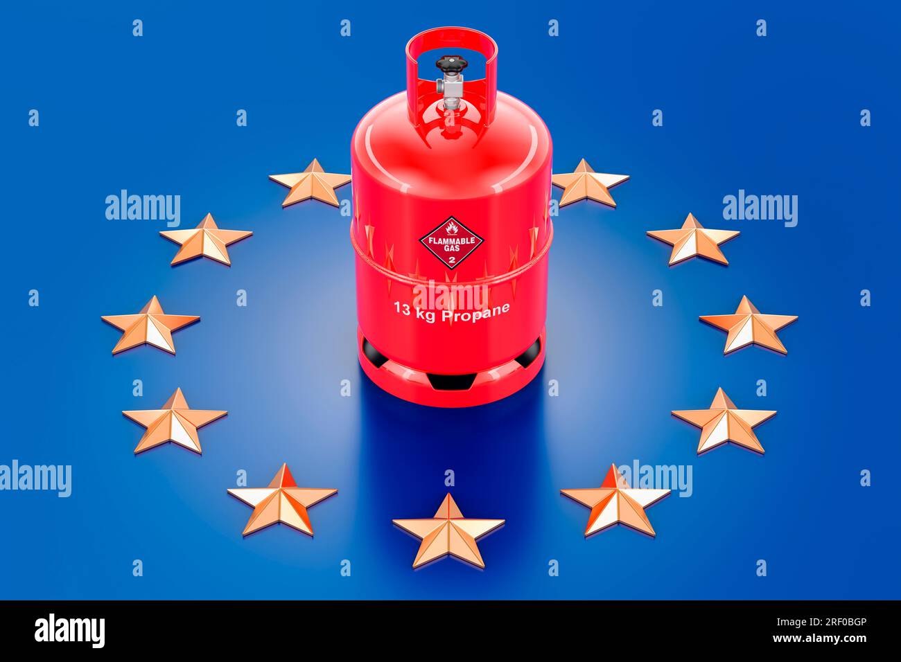 Propane cylinder with compressed gas on the European Union flag. 3D ...
