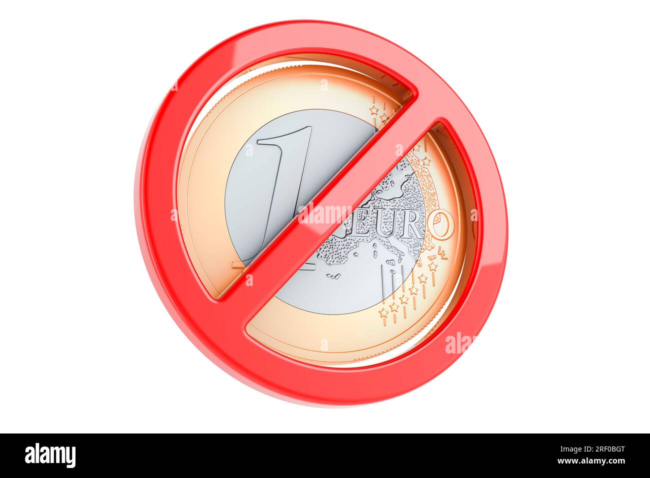 Euro coin with forbidden symbol. 3D rendering isolated on white ...
