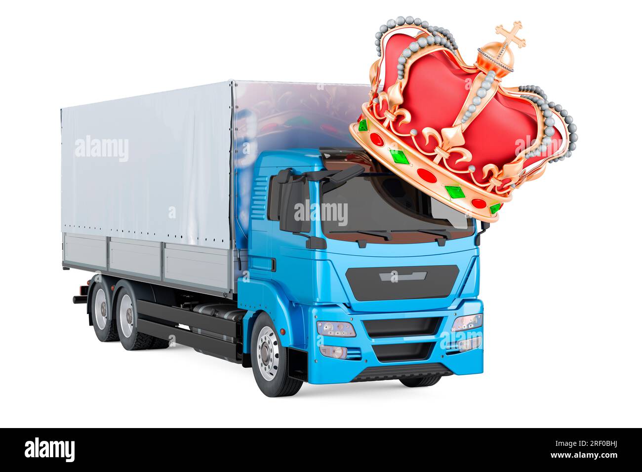 Truck with golden crown, 3D rendering isolated on white background ...