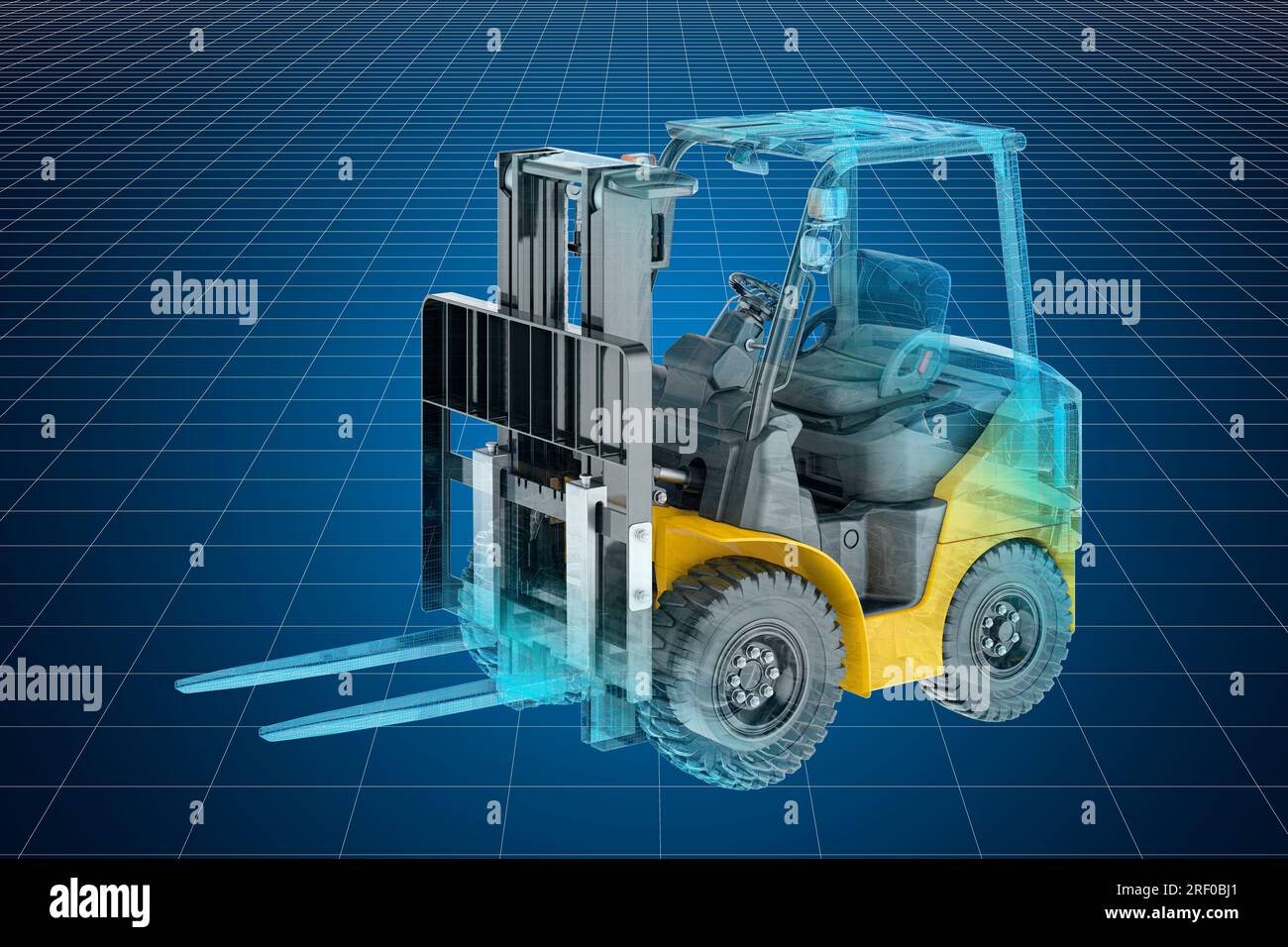 Visualization 3d cad model of forklift truck, 3D rendering Stock Photo - Alamy