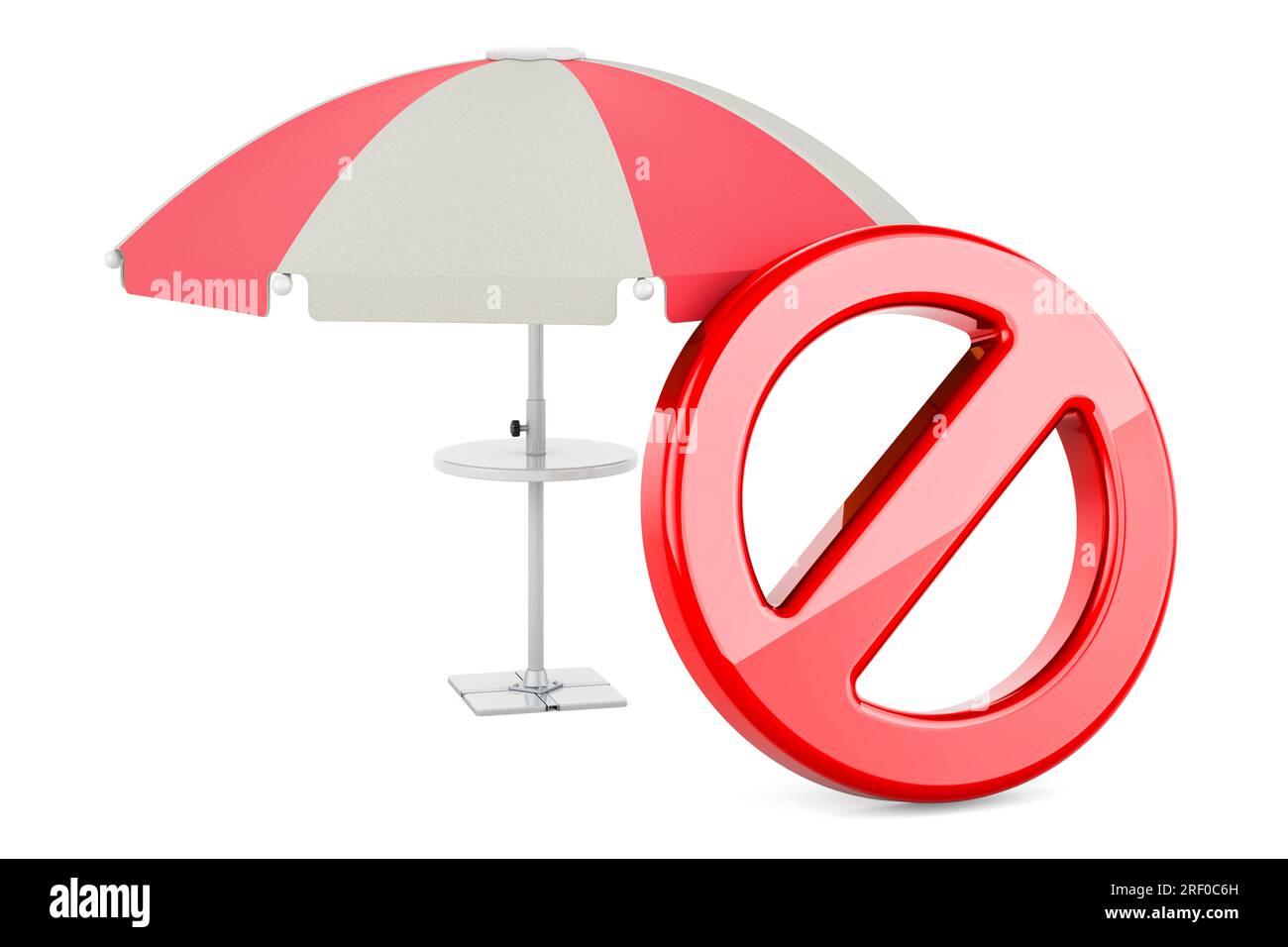 Beach umbrella with forbidden symbol. 3D rendering isolated on white ...