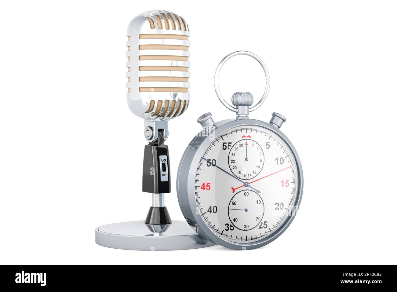 Retro microphone with stopwatch, 3D rendering isolated on white ...