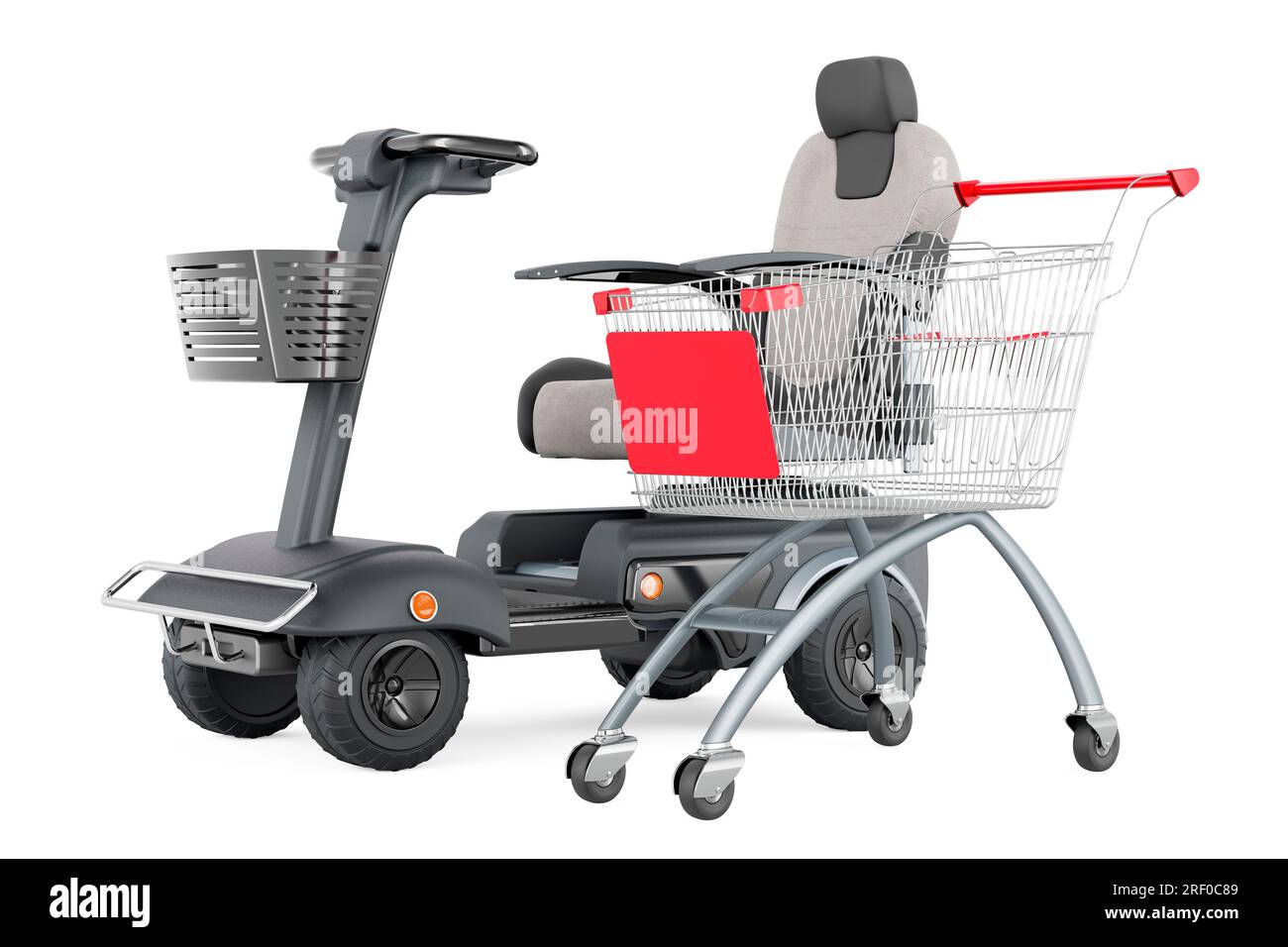 Powered mobility scooter with shopping cart, 3D rendering isolated on ...