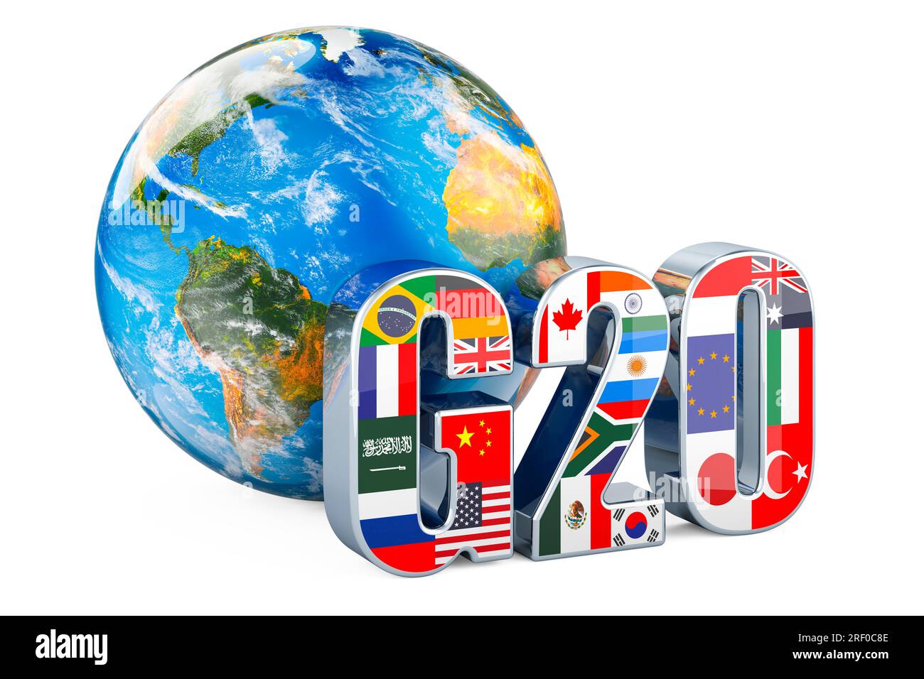 Summit G20 concept with Earth Globe, 3D rendering isolated on white ...