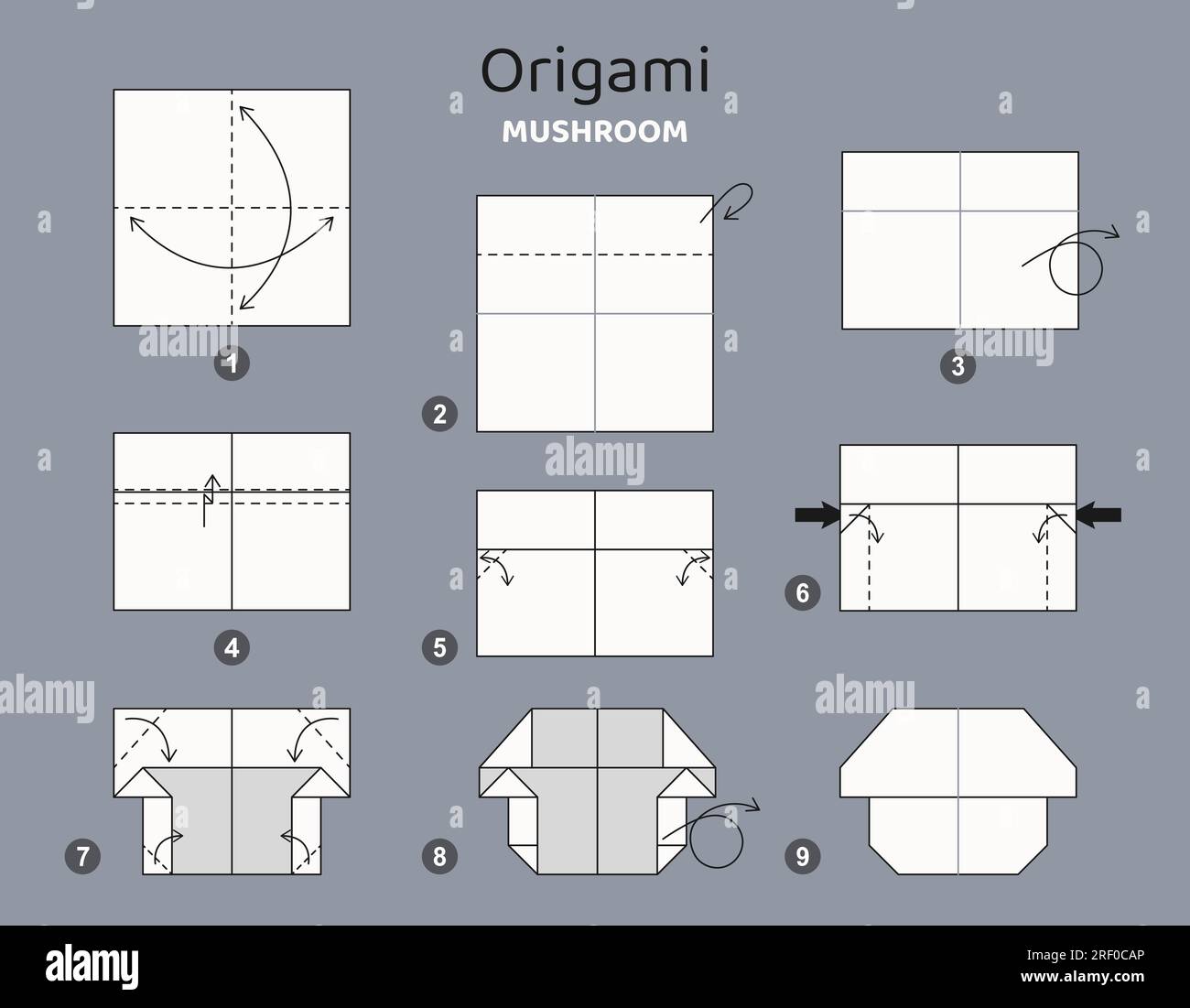 Origami tutorial for kids. Origami cute mushroom Stock Vector Image ...
