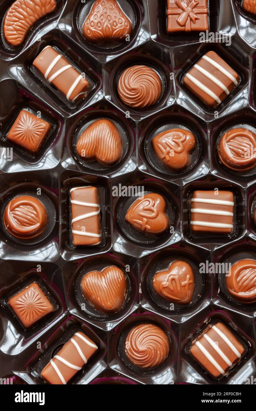 The inside of a box of Cadbury's Milk Tray chocolates Stock Photo - Alamy