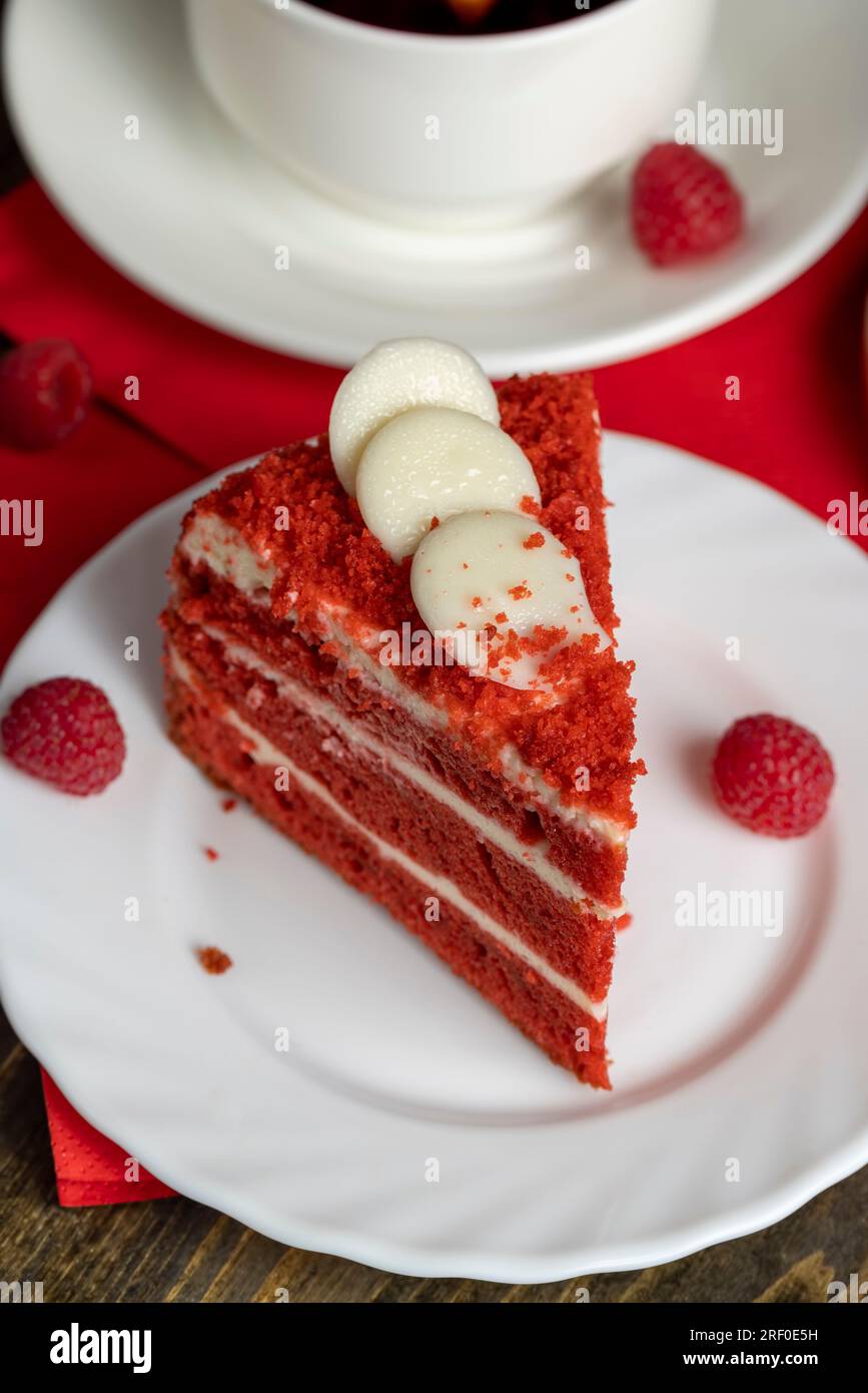 Sweet red cake with raspberry flavor, delicious dessert layered red ...