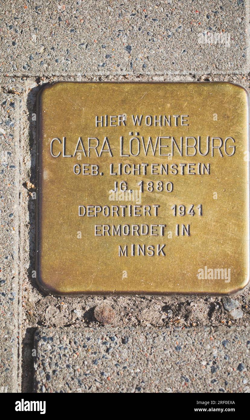Hamburg, Germany. Brass plaque, (Stolperstein) to Jewish citizen ...