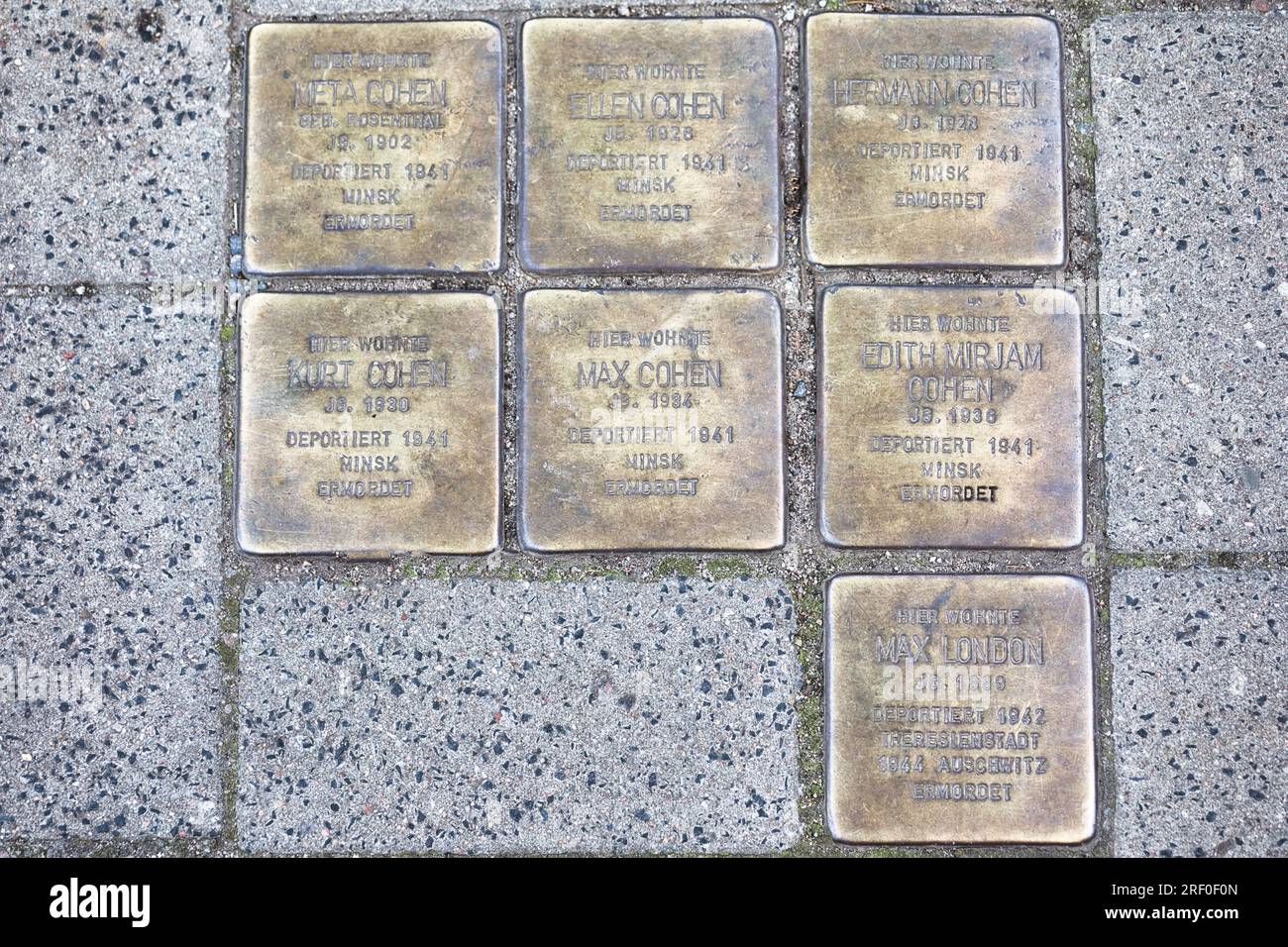 Hamburg, Germany. Brass plaques (Stolperstein) to Jewish family ...