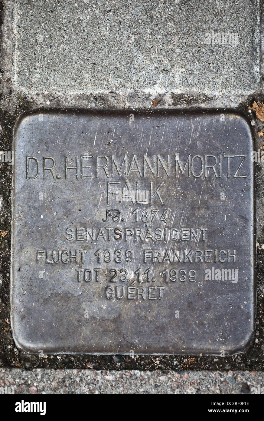 Hamburg, Germany. Brass plaque (Stolperstein) to Jewish Doctor who fled ...