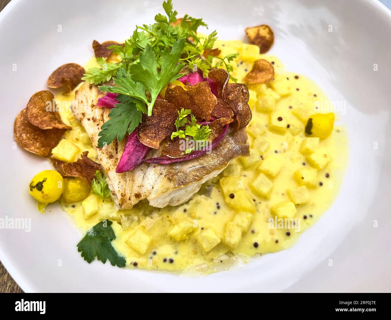 Plate with seafood at Oma Wilma restaurant on June 28, 2023 in Keitum ...