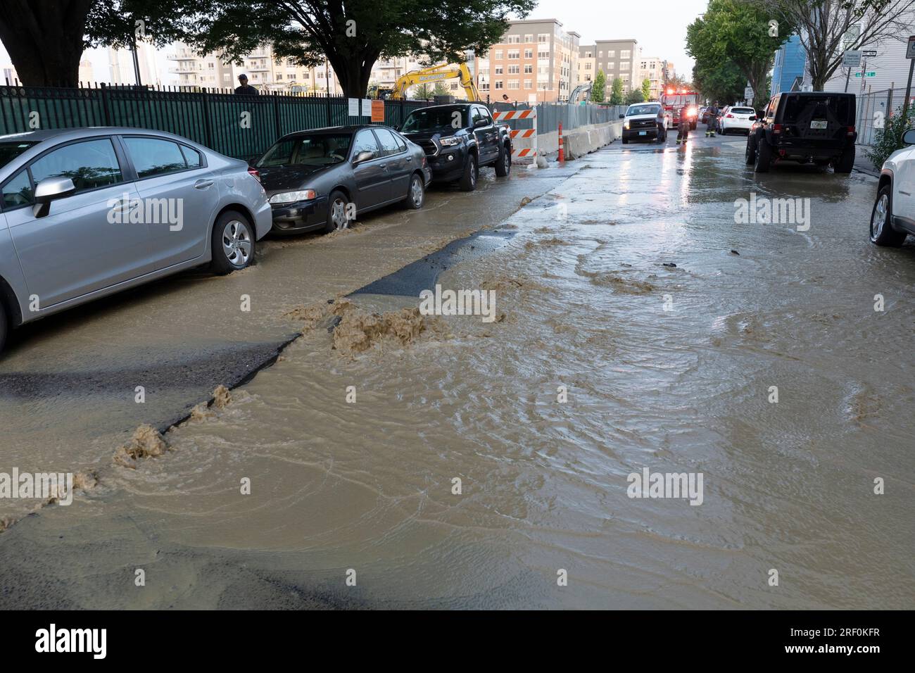 Flooding from a water main break, Boston, Massachusetts Stock Photo - Alamy