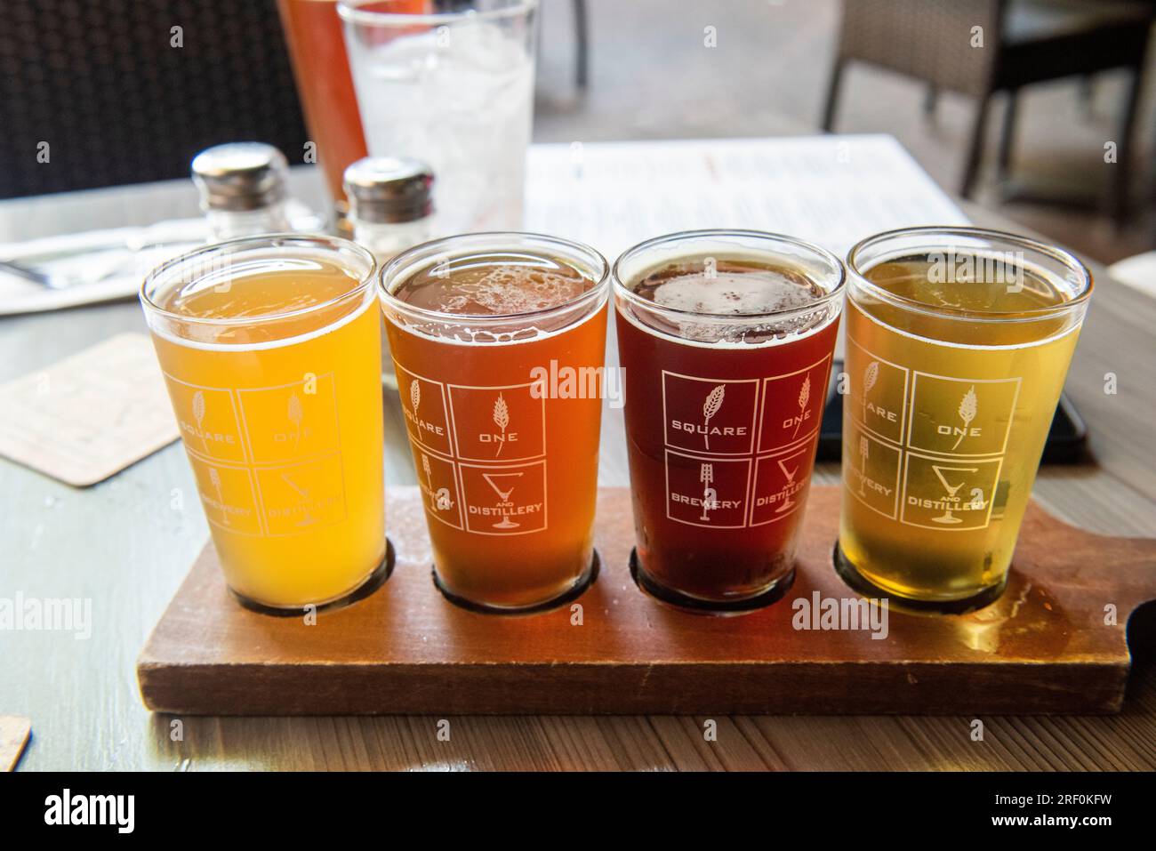 A flight of beers at brewery in St. Louis Stock Photo - Alamy